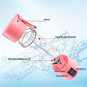 Portable Blender 20 oz, Travel Blenders for Shakes and Smoothies with 6 Blades, Usb Personal Size Blender for Kitchen,Home,Gym,Travel