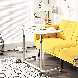 Tangkula Mobile Computer Desk with Steel Frame, Small Height Adjustable Rolling Compact Stand Up Desk on Wheels, MDF PVC Tabletop, Ideal for Home Office, White