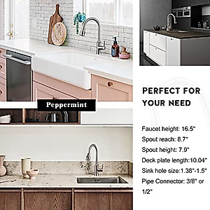 Kitchen Sink Faucet, Peppermint 3 Hole Faucet for Kitchen Sink with Pull Down Sprayer Fingerprint Resistant Single Handle Commercial Kitchen Sink Faucet with Nylon Hose, Brushed Nickel