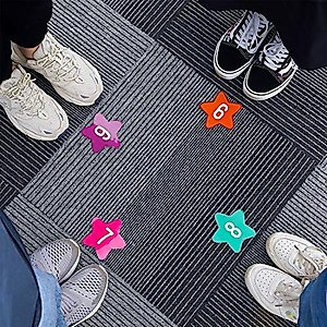 48 Pieces Number Spot Markers and Labels Star Shaped Carpet Markers Classroom Line Up Spots Helpers Cute Colorful Carpet Markers with Number