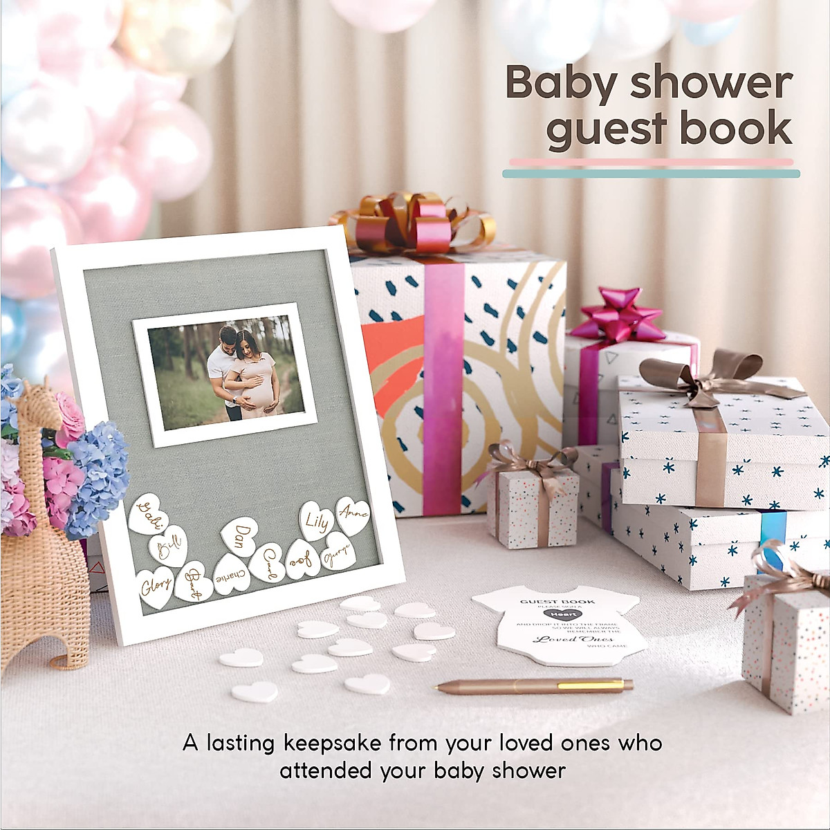GLM Premium Baby Shower Guest Book with Welcome Sign & 50 Hearts - Perfect Keepsake Memory Book for Boy & Girl Baby Shower Decorations, Alternative to Traditional Guest Books!