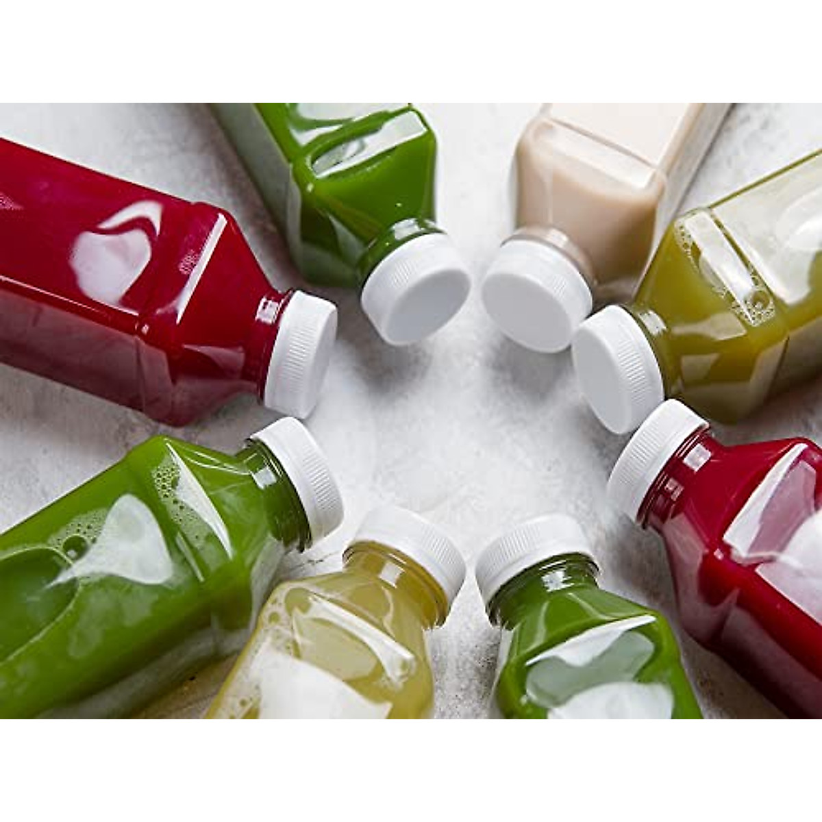 MANSHU 3 Pack 8 OZ Plastic Juice Bottles, Reusable Bulk Beverage Containers, Comes White lid, for Juice, Milk and Other Beverages.