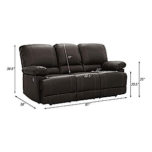 Lexicon Randolph Faux Leather Double Reclining Sofa with Dropdown Table, 81" W, Dark Brown