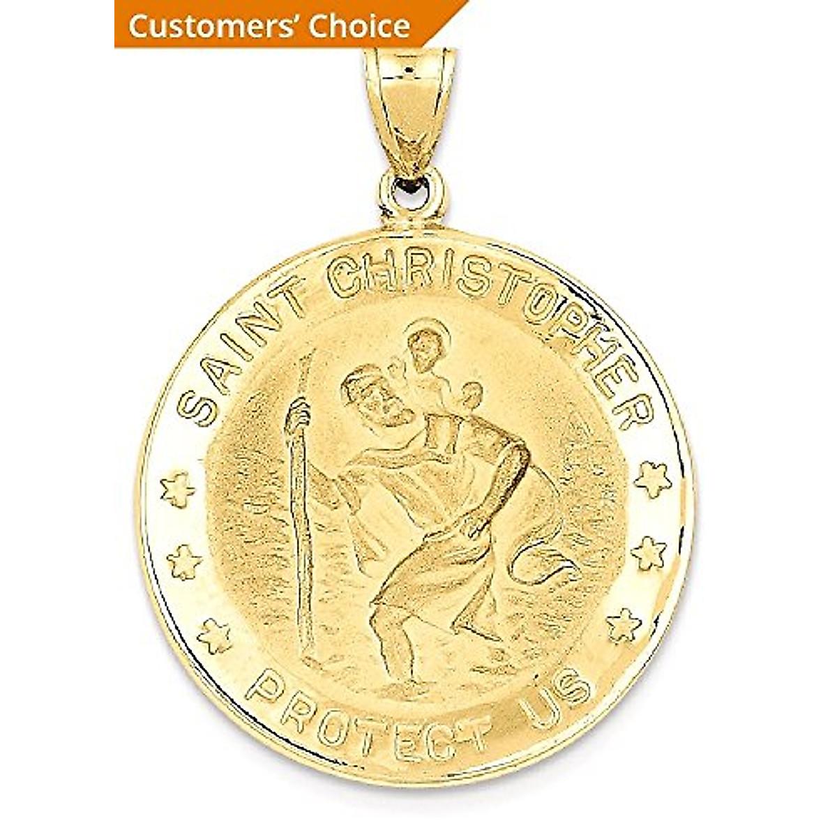 IceCarats 14K Yellow Gold Saint Christopher Medal Patron of Travelers Athletes Protection Necklace Christian Religious Pendant Faith Charm 35mm x 25mm Only