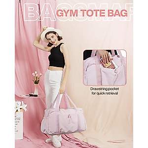 BAGSMART Foldable Travel Duffle Bag For Women, Gym Tote Bag for Sports, 26L Airport Carry On Weekender Overnight Bag for Travel, Travel Accessories(Baby Pink)
