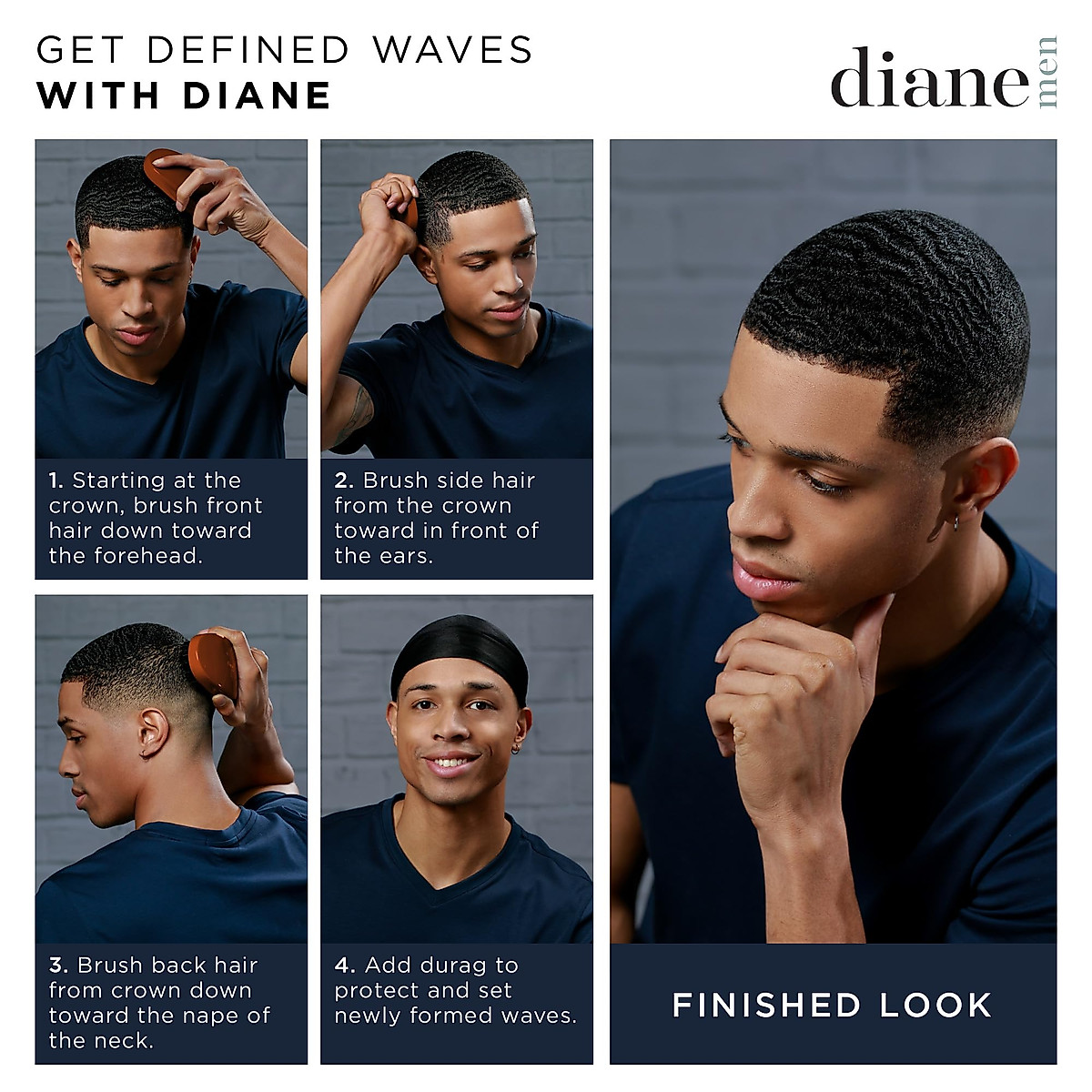 Diane Premium 100% Boar Bristle 5 Row Styling Brush for Men and Barbers, Medium-Firm Bristles for Thick Coarse Hair, Detangling, Smoothing