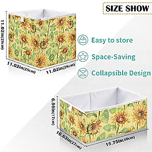 visesunny Closet Baskets Sunflower Yellow Pattern Storage Bins Fabric Baskets for Organizing Shelves Foldable Storage Cube Bins for Clothes, Toys, Baby Toiletry, Office Supply