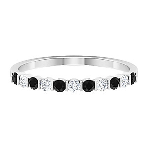 Natural Black Spinel Diamond Half Eternity Band, AAA Quality, Certified Black Spinel Stackable Ring - Ready to Gift, 14K White Gold, Size:US 7.50