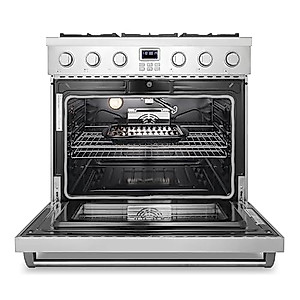COSMO COS-GRC366KB 36 in. Lumin Collection 6.0 cu. ft Range with 6 Sealed Gas Burners and Convection Oven in Stainless Steel