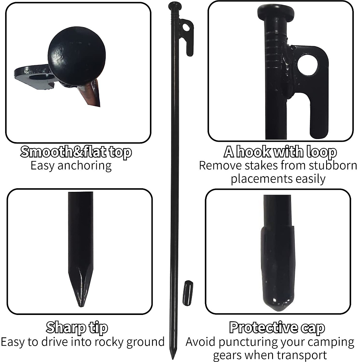 16inch 10 Packs Tent Stakes Heavy Duty Steel Large Tent Pegs for Camping Unbreakable Inflexible Extra Long Windproof