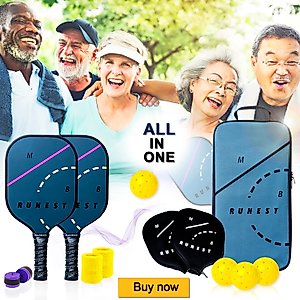MB RUNEST Pickleball Paddles Set of 2 - Composite Honeycomb Core & Premium Graphite Face - Lightweight Racket Set – Covers, Extra Grips & 4 USAPA Approved Balls Included (Set of 2 Paddles)
