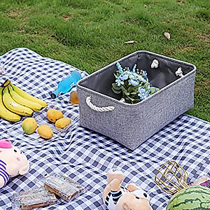 GUIMIYHY Fabric Storage Basket Storage Box Storage Bin Nursery Bin Gift Basket with Handles for Wardrobe, Shelves, Clothes, Toys, Towel, Foldable (1 Pack, Grey, 14.2 by 10.2 by 7.1 inch)