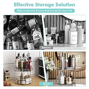 2 Tier Lazy Susan Organizer，Clear Plastic Lazy Susan Turntable for Cabinet，Rotating Lazy Susan Spice Rack Cabinet Organizer for Kitchen，Table，Refrigerator，Pantry，Bathroom