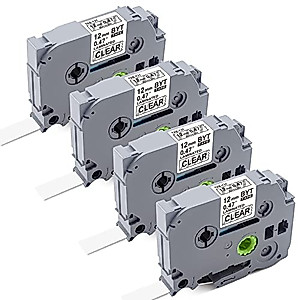 Compatible for Brother Label Maker Tape Clear TZe-131 TZ-131 TZ Tape 12mm 0.47 Laminated Clear Tape Black on Clear with P Touch Label Maker PT-H100 PT-H110 PT-D200 PT-D400 PT-D600,4-Pack