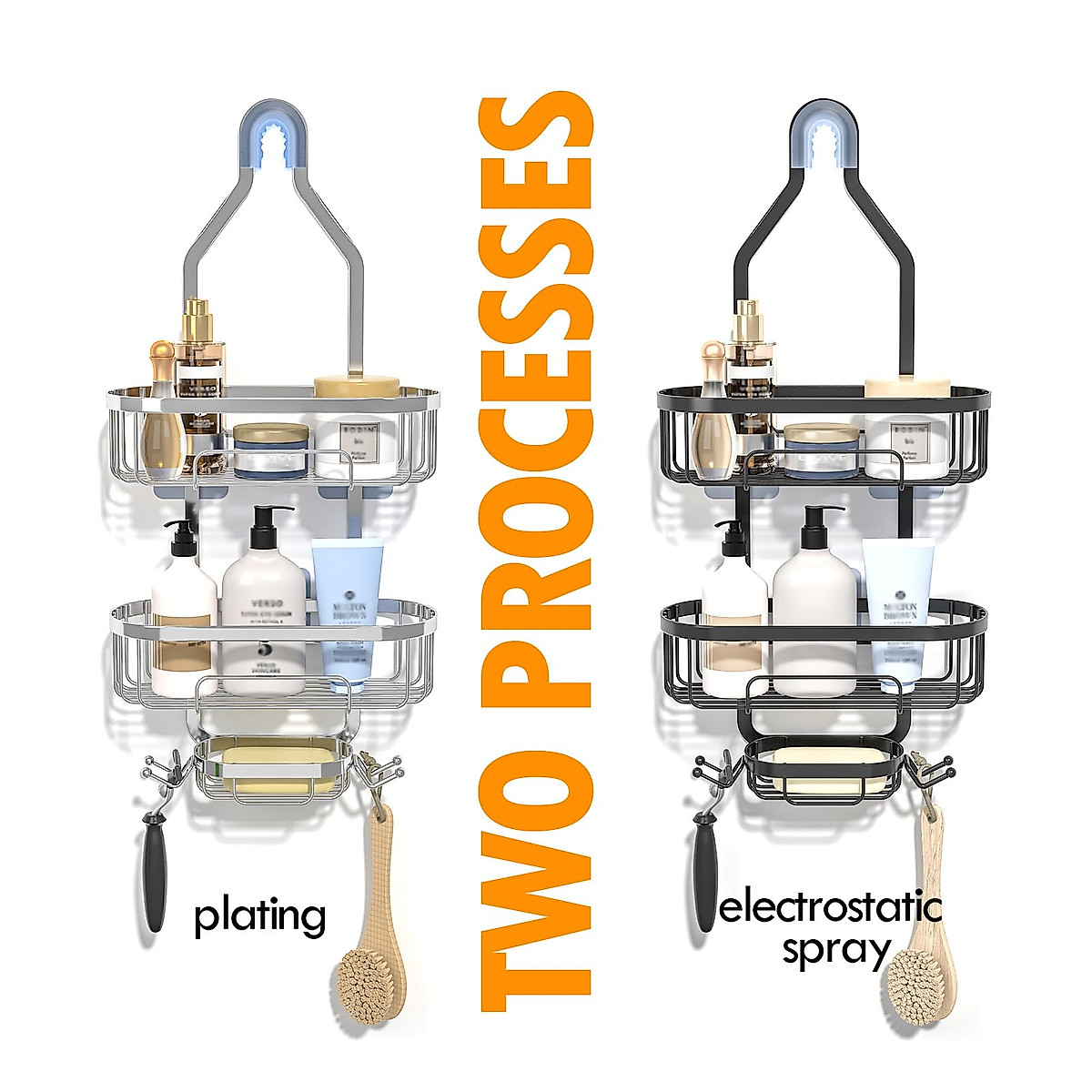 Ycpasta Simple Human Shower Caddies,Hanging Shower Caddy Bathroom Organizer,No Drilling Inside Bath Shower Rack Shelves Over,Shower Shelf For Inside Shower(Golden-M)