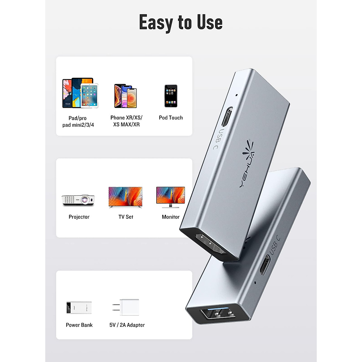 YEHUA Lightning to HDMI Adapter with 4FT Cable, 4K Digital AV HDMI Adapter for iPhone/iPad to TV/Projector, Video Audio Sync Screen Converter with Charging Port, Support All iOS Projector