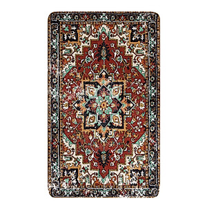 Lahome Collection Traditional Oriental Area Rug - 3’ X 5’ Faux Wool Non-Slip Area Rug Accent Distressed Throw Rugs Floor Carpet for Living Room Bedrooms Laundry Room Decor (3’ X 5’, Red)