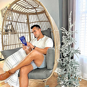 YITAHOME Egg Chair Wicker Outdoor Indoor, Oversized Lounger with 370lbs Capacity Large Egg Chairs with Stand Cushion Egg Basket Chair for Patio, Balcony, Bedroom - Grey