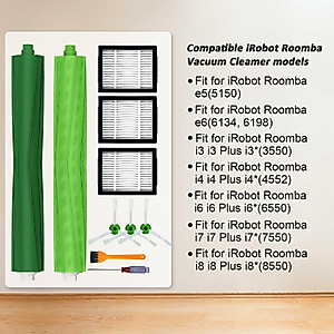 7 Pack Replacement Parts for iRobot Roomba i3 i3+ i4 i6 i6+ i7 i7+ i8 i8+/Plus E5 E6 E7 I,E &J Series Vacuum Cleaner, 1 Set Multi-Surface Rubber Brushes, 3 HEPA Filters, 3 Edge-Sweeping Brushes