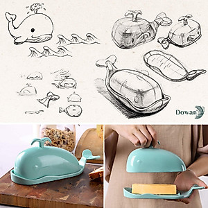 DOWAN Whale Butter Dish, Cute Butter Dish, Funny Gifts for Mom Wife Friends, Fish Bone Cutting Measuring Lines and Tail Non-slip Design, Ideal Decor Gift for Birthday Wedding Housewarming, Turquoise