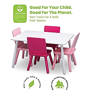 Delta Children Kids Table and Chair Set (4 Chairs Included) - Ideal for Arts & Crafts, Snack Time, Homeschooling, Homework & More - Greenguard Gold Certified, White/Pink