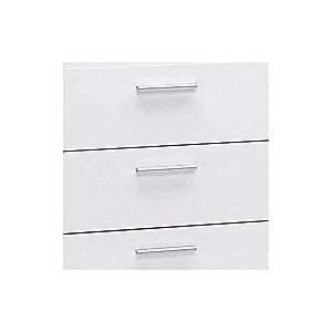 Levan Home Contemporary 8 Drawer Double Bedroom Dresser in White with Modern Silver Color Bar Handles