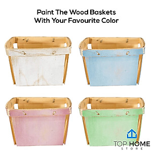 One Pint Wooden Gift Baskets (10 Pack); for Picking Fruit or Arts, Crafts and Decor; 4"x4"x2.5" Square Vented Wood Boxes