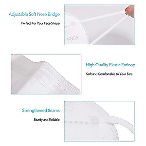 YUIKIO KN95 Face Masks, 60 Pack KN95 Masks for Adults, 5 Layers Masks Disposable KN95 Safety Mask Against PM2.5 Breathable KN95 Mask, Filter Efficiency≥95% (White)