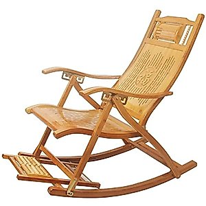 Lounge Chair, Bamboo Rocking ChairFolding Chair,Wooden Bamboo Rocking Chair with Foot Massage, Balcony Recliner Chair,Adjustable Lunch Break/Office/Outdoor Lounge Chair
