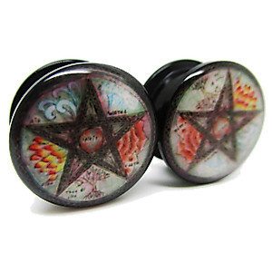 Pierced Republic Elemental Pentagram Ear Plugs - Acrylic Screw-On - 8 Sizes - *Pair* (0 Gauge (8mm))