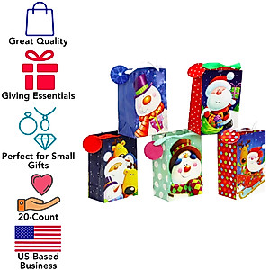 Iconikal Printed Christmas Design Gift Bags, Small, 20-Count