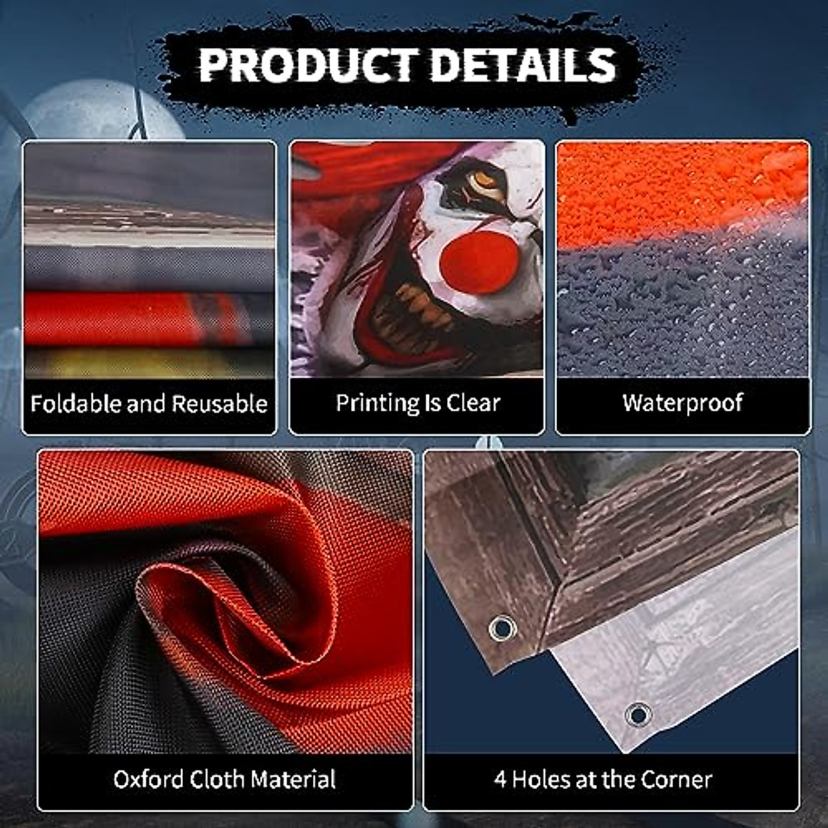 Waenerec Halloween Window Decorations Scary Spooky Clown Window Backdrop Poster for Window Door Wall Coverings Halloween Decor Supplies