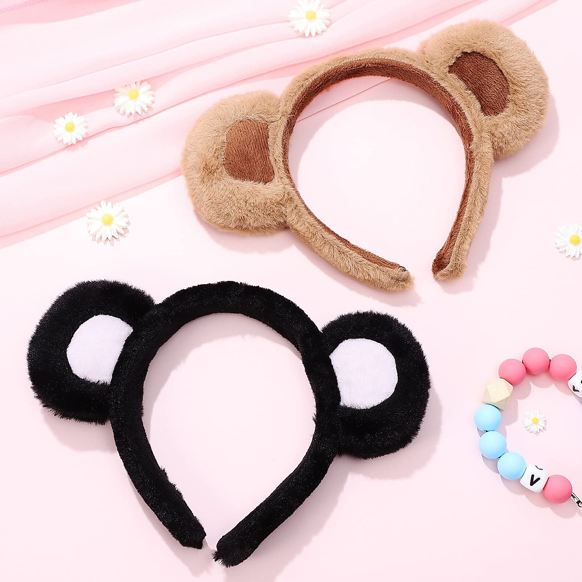 FRCOLOR Fluffy Headband 2 Pcs Bear Ears Headbands Cartoon Fluffy Bear Costume Headbands Animal Hairbands Halloween Christmas Cosplay Headdress Props for Party Creative Plush Headband