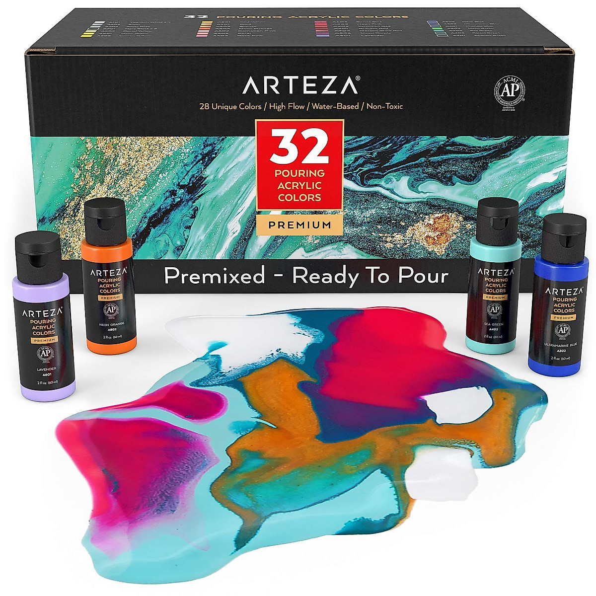 ARTEZA Acrylic Pouring Paint Set - 32 Vibrant Colors