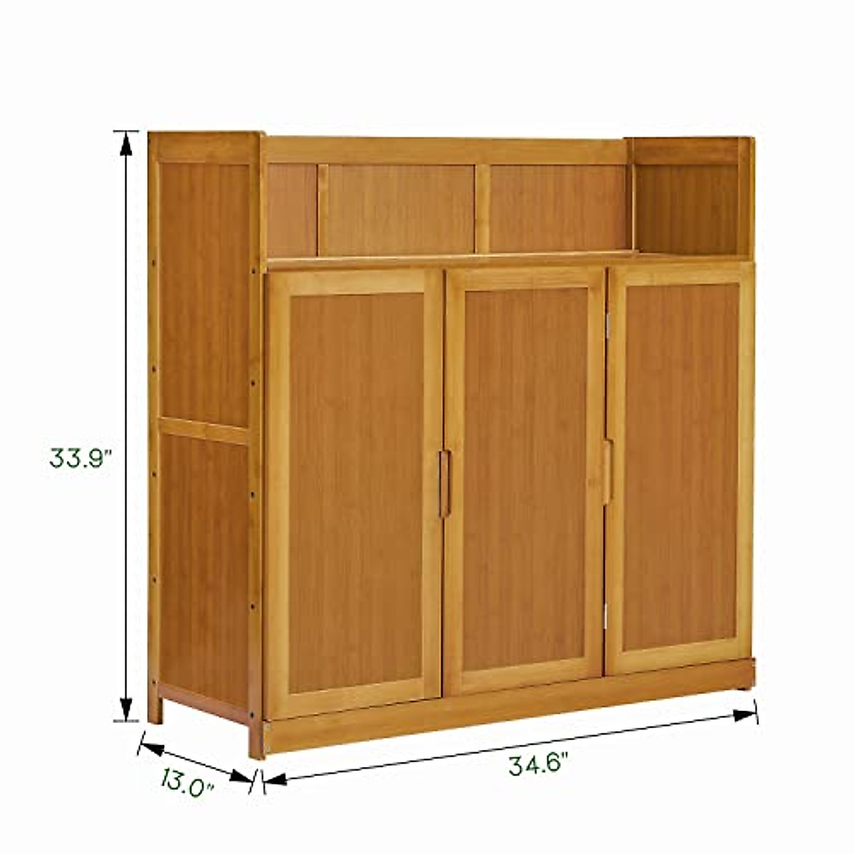 MoNiBloom 4 Tier Shoe Cabinet, Bamboo Free Standing Shoe Shelf Oragnizer Storage with Doors & High Baffle for 16-20 Pairs Home Entryway Hallway Office Bedroom, Brown