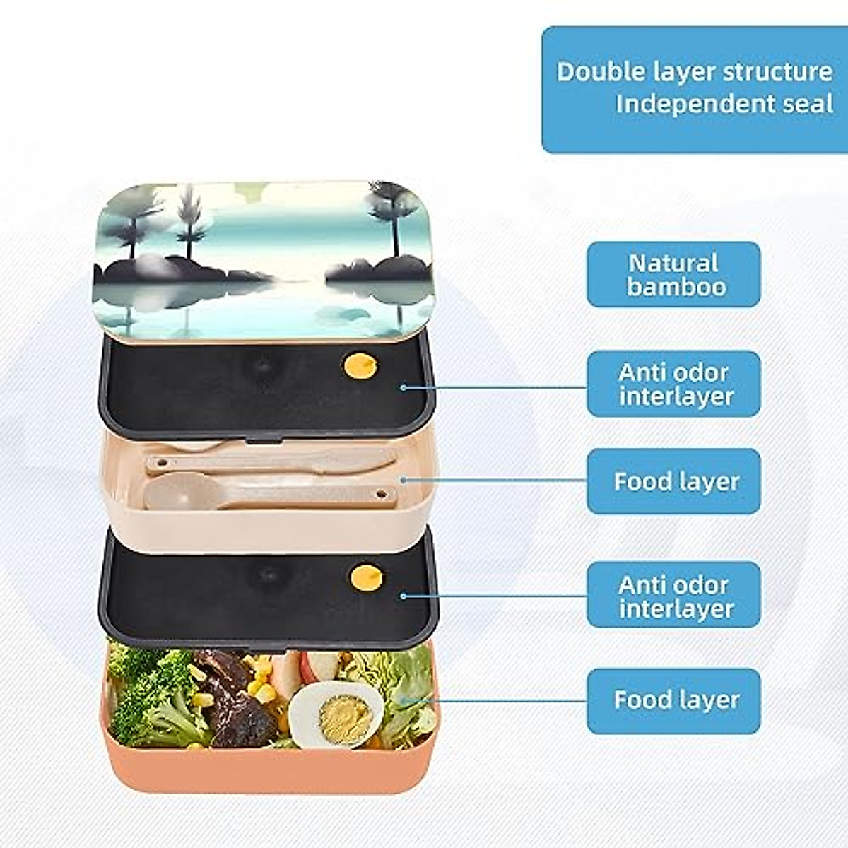 Tranquil Lakes Adult Lunch Box, Bento Box, With Cutlery Set Of 3, 2 Compartments, Rectangular, Lunch Box For Adults