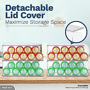 Can Drink Holder with Lid Organizer for Refrigerator, Freezer & Kitchen Cabinets - Space Saving Stackable Clear Can Organizer & Storage for Pantry Food, Canned Goods, Soda & Other Beverages (4-Pack)