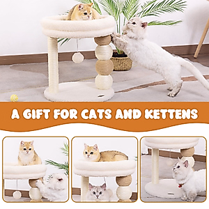PawPalace Small Cat Tree for Indoor Cats with Large Cozy Plush Top Perch, Natural Sisal Scratching Posts for Kittens and Cats