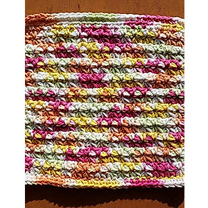 Handmade crochet washcloths, dishcloths * thick and dense* 100% cotton set of 4 (Ovr rainbow, dark pink, coral and yellow colors)