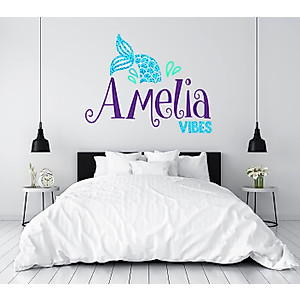Mermaid Custom Name Wall Decal - Girls Personalized Name Mermaid Tail Wall Sticker - Sparkle Mermaid Wall Decor - Girls Personalize Name Wall Art Sticker - Wall Decal for Nursery Playroom Bedroom Decoration (Wide 15"x11" Height)