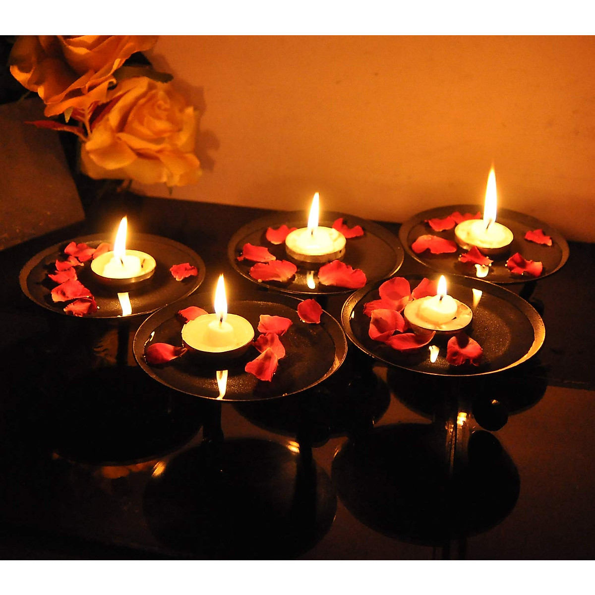 Valentines Day Gift Small Wrought Iron Pillar Candle Stand, 4.5" Tall 2" Candle Plate - Hand Made by Lal Haveli (5)