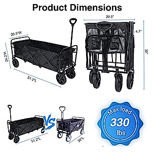 YSSOA Heavy Duty Folding Portable Hand Cart with Removable Canopy, 8'' Wheels, Adjustable Handles and Double Fabric for Shopping, Picnic, Beach, Camping