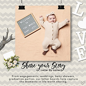 Felt Letter Board, 10x10in Changeable Letter Board with Letters White 300 Piece - Felt Message Board, Oak Frame Wooden Letter Board for Baby Announcements, Milestones, Office Decor & More (Gray)