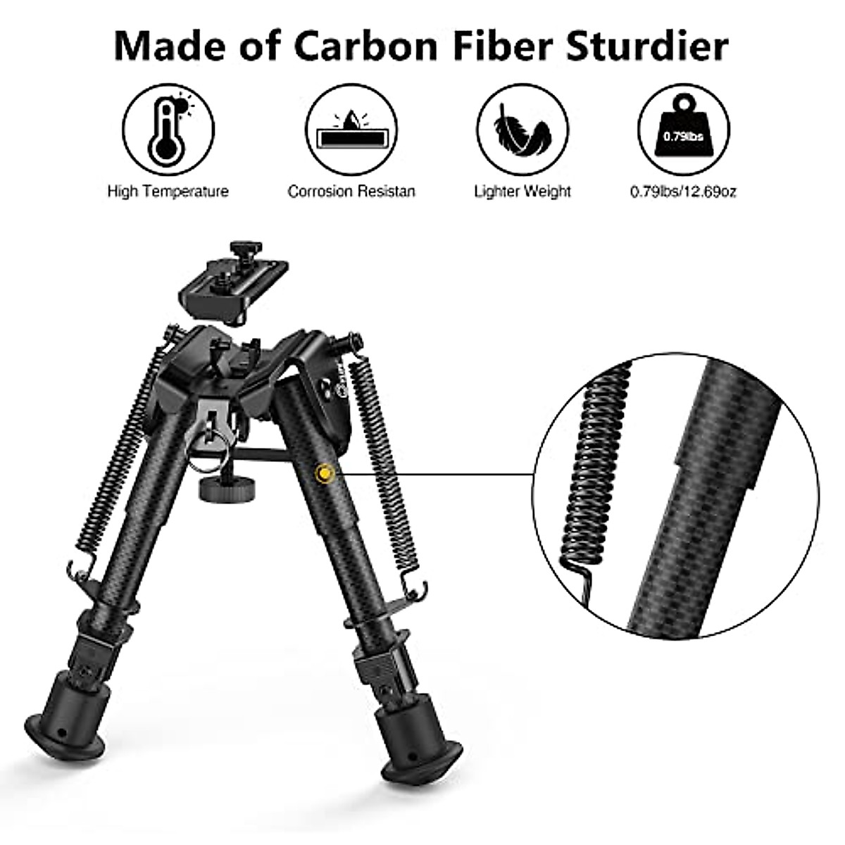 CVLIFE 6-9 Inches Carbon Fiber Bipod with Adapter for M-Rail