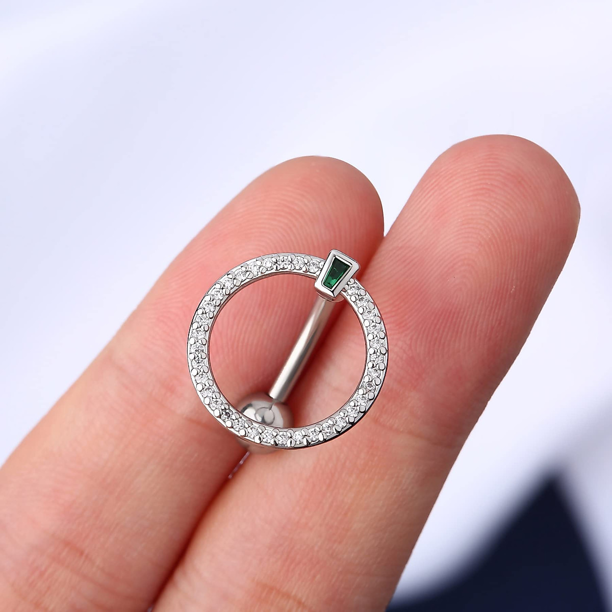 OUFER Circular Reverse Belly Button Rings, 14G Clear CZ Belly Rings, 316L Stainless Steel Navel Piercing Jewelry, Curved Barbell Belly Piercing Jewelry For Women Men