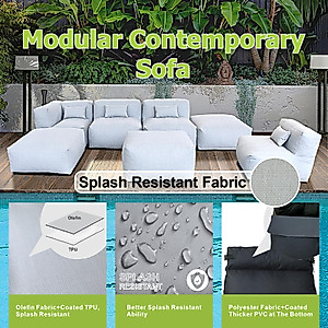 OPEAK Patio Furniture Set Bean Bag Alassio 7PC Outdoor Chairs Sectional Conversation Patio Set Daybed Furniture Outdoor Sofa Couch High Density Foam Filling Modern Comfy Patio Couch (Light Gray)