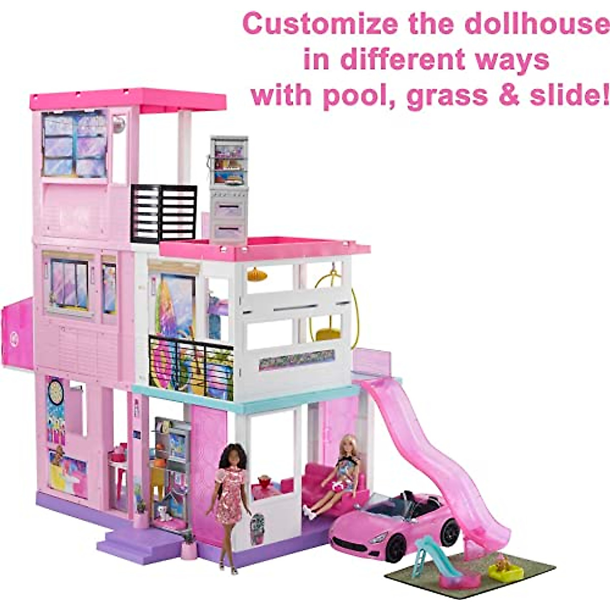 Barbie 60th Celebration DreamHouse Playset (3.75 ft) with 2 Exclusive Dolls, Car, Pool, Slide, Elevator, Lights & Sounds, 100+ Pieces, 3 Year Olds & Up
