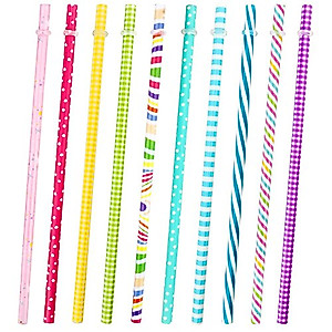40 Pieces Reusable Straws BPA-Free 9" Colorful Printing Hard Platic Stripe Drinking Straw for Mason Jar Tumbler Family or Party Use Cleaning Brush Included Random Style (Casual Style)
