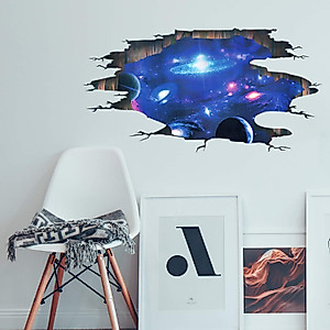 RW-5020 Removable Creative 3D Blue Out of Space Milky Way Wall Decals Home Wall Art Decor Wall Stickers Murals for Kids Girls Boys Bedroom Nursery Baby Playroom Living Room Wall Decoration (Space)
