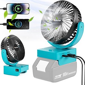 Rozlchar Portable Cordless Fan For Makita 18V Battery, Work for BL1860 BL1850 BL1840 BL1830, Brushless Motor With USB A+C Fast Charging For Camping Workshop and Construction Site(No Battery)